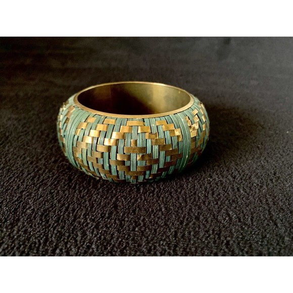 Unbranded | Jewelry | Bracelet Bangle Green And Gold Color Rattan ...